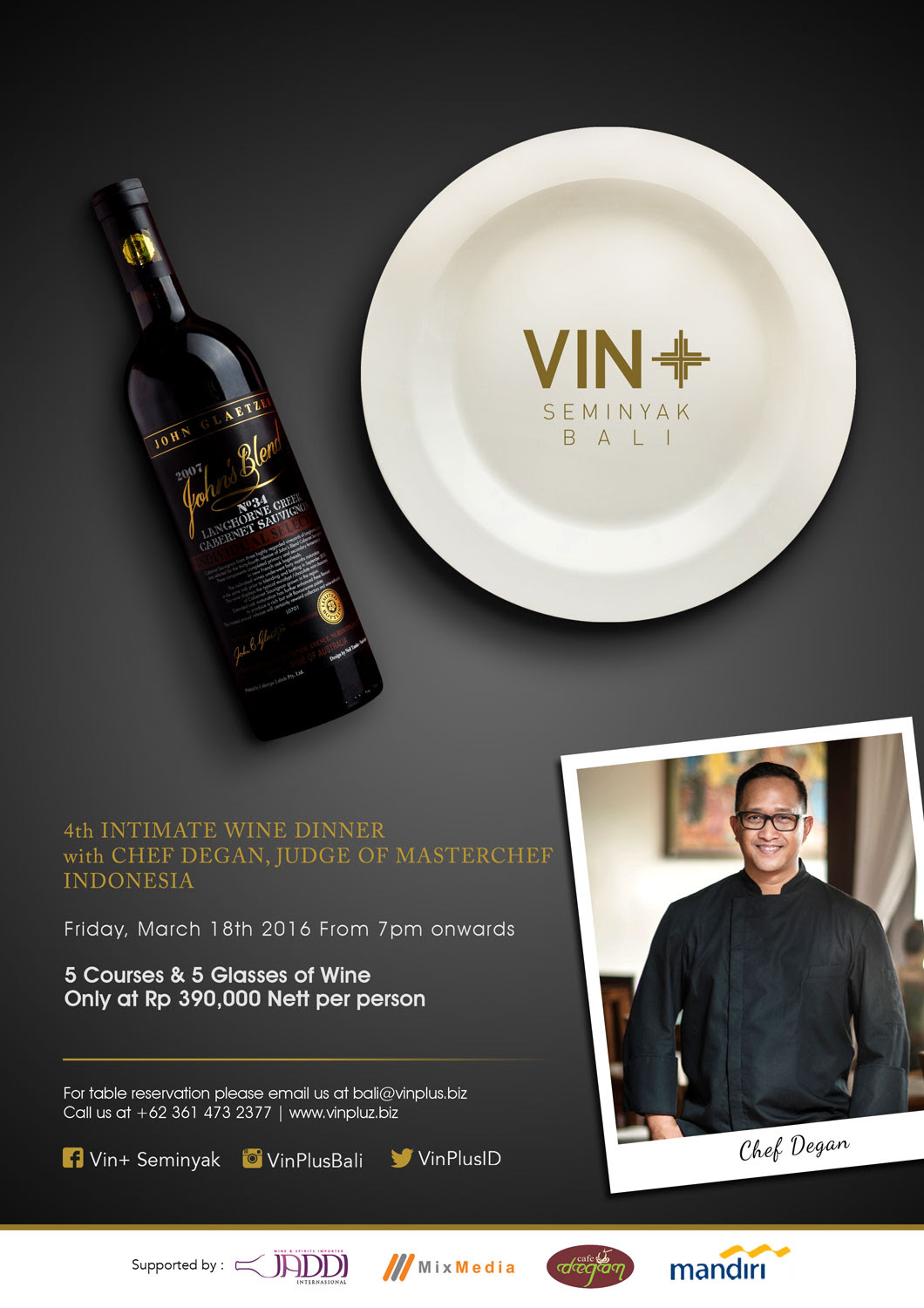 VIN+ Bali presents 4th Intimate Wine Dinner with Chef Degan ...